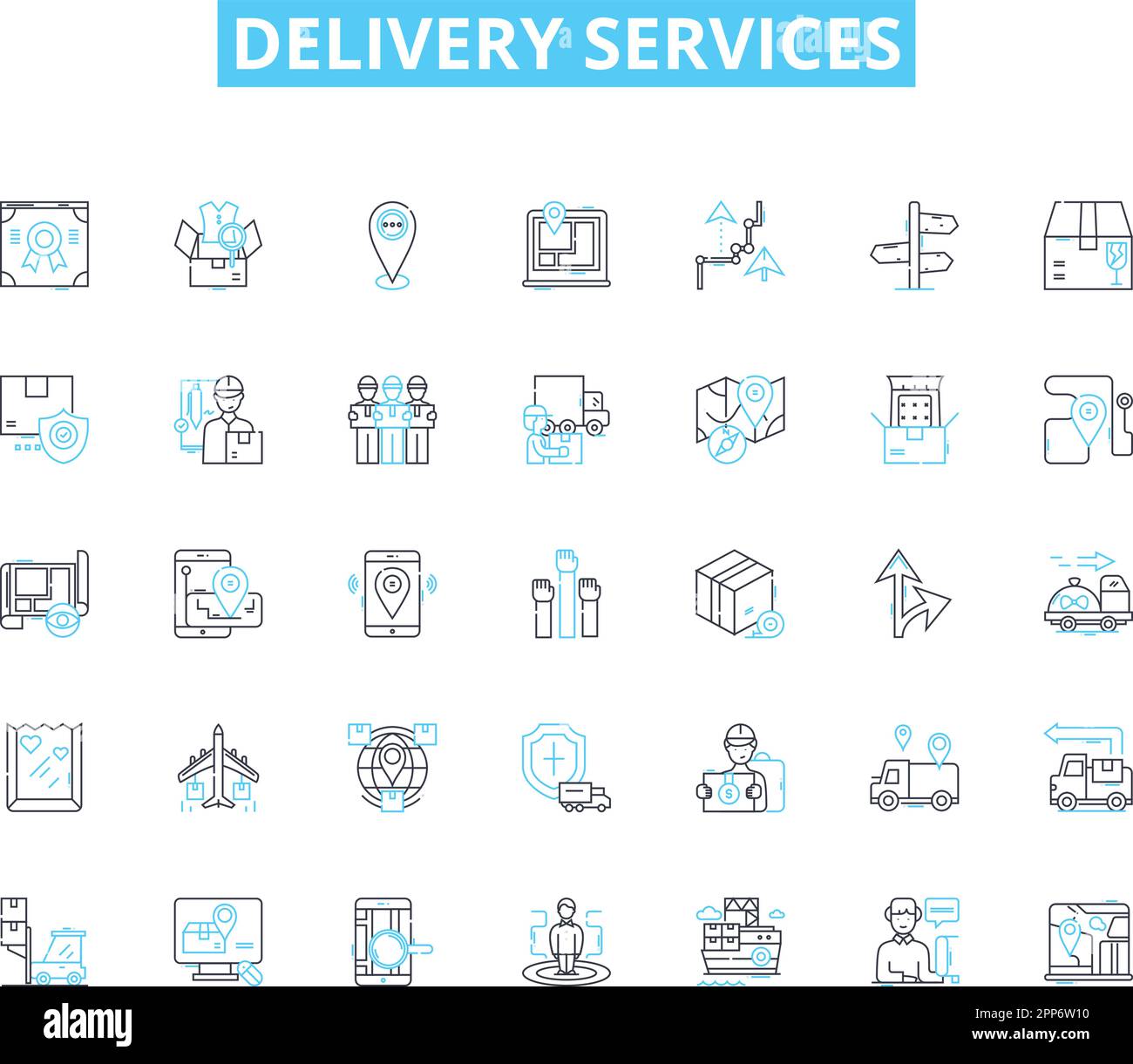 Delivery services linear icons set. Courier, Package, Dispatch, Shipment, Express, Logistics ...