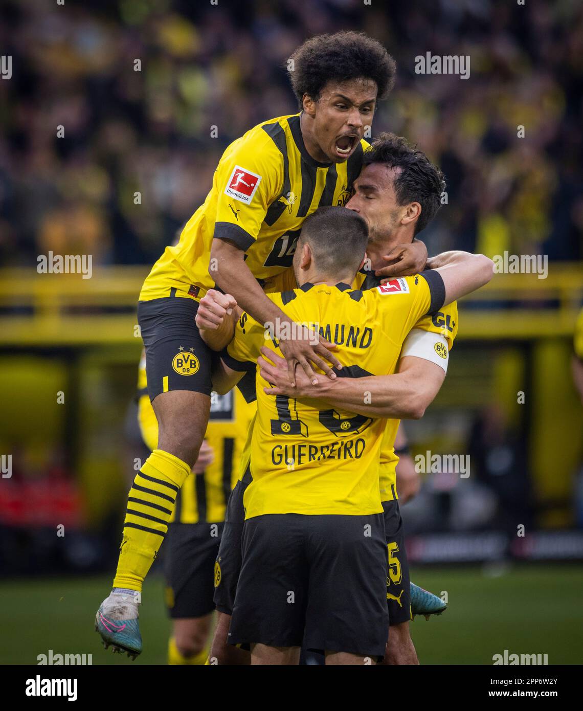 Dortmund, Germany. 22nd Apr, 2023. Torjubel: Karim Adeyemi (BVB), Mats ...