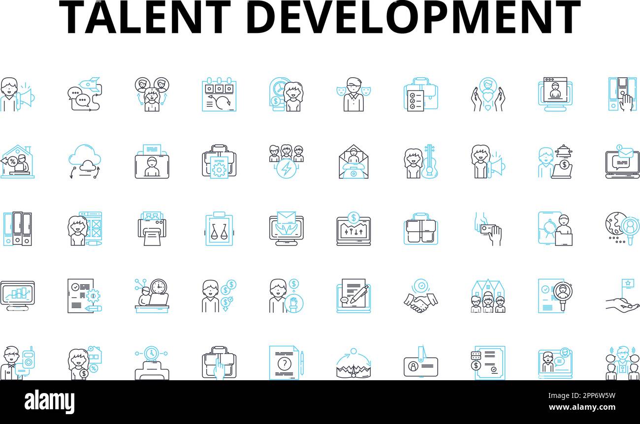 Talent development linear icons set. Growth, Learn, Progression, Coaching, Capability ...