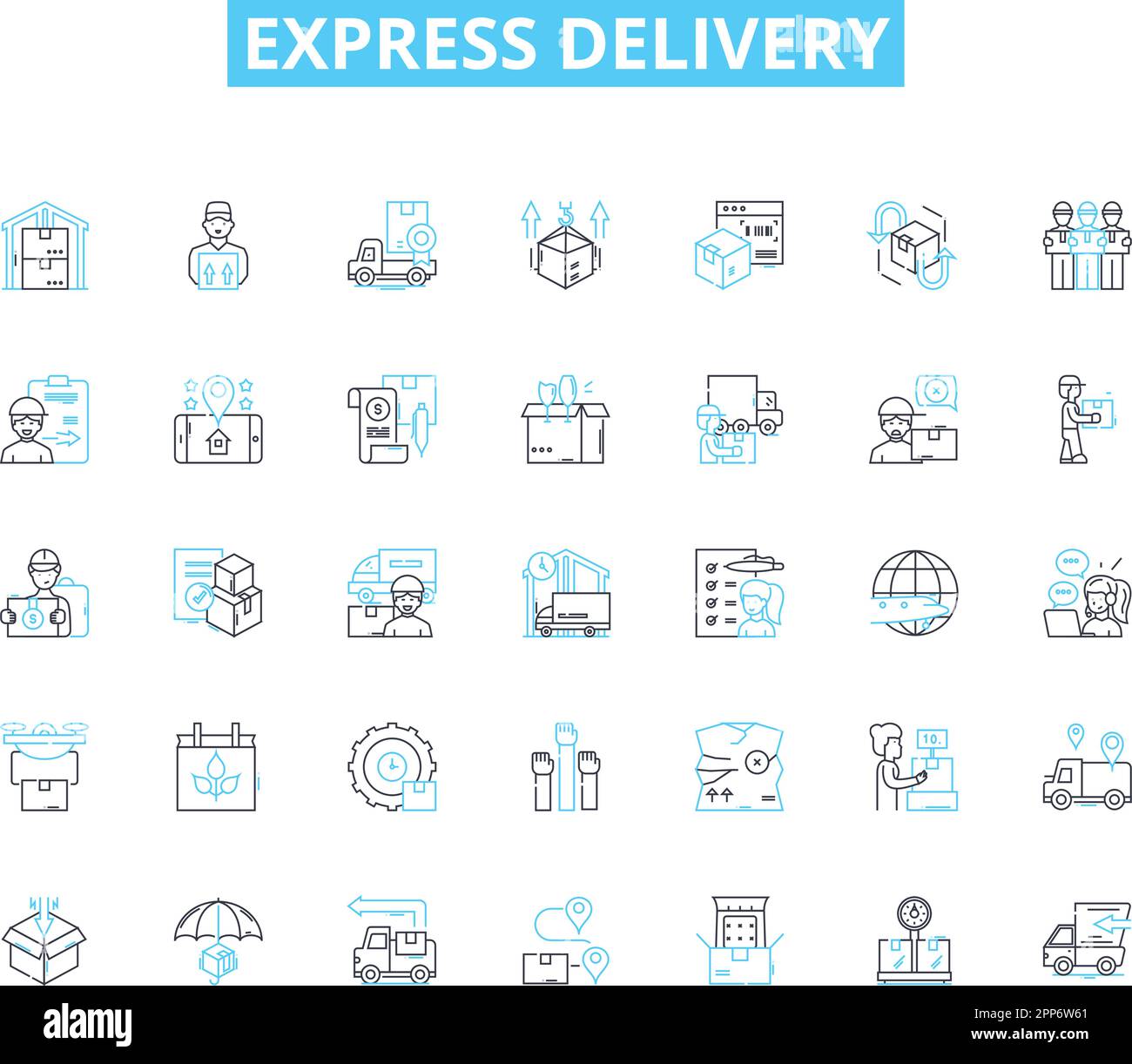 Express delivery linear icons set. Quick, Expedited, Swift, Rapid ...