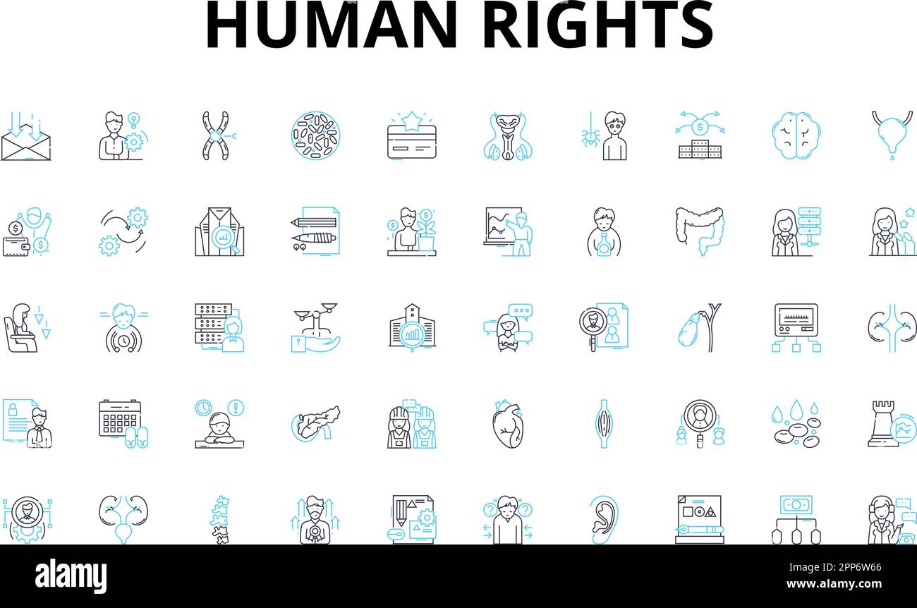 Human rights linear icons set. Equality, Dignity, Justice, Liberty ...