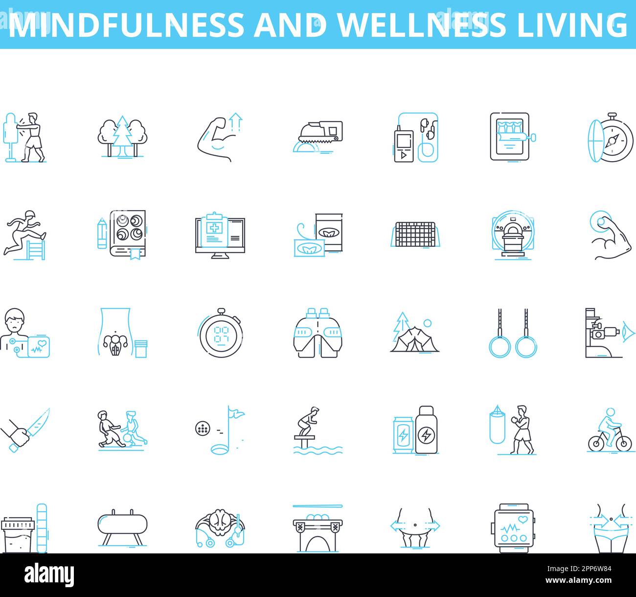 Mindfulness and wellness living linear icons set. Presence, Clarity ...