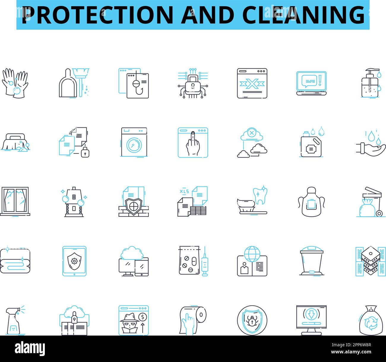 Protection and cleaning linear icons set. rotection:, Shield, Barrier ...