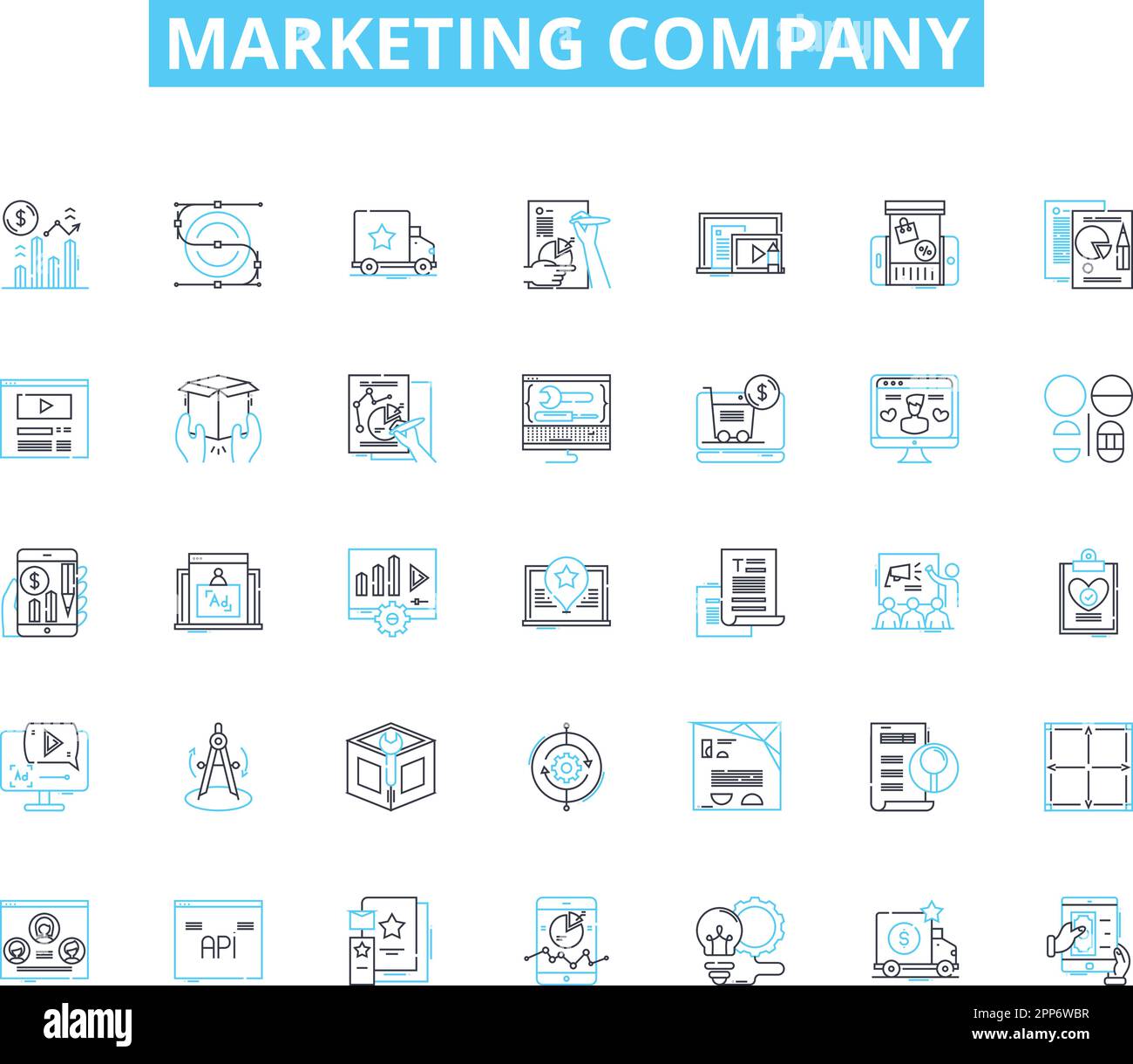 Marketing company linear icons set. Advertising, Branding, Strategy ...