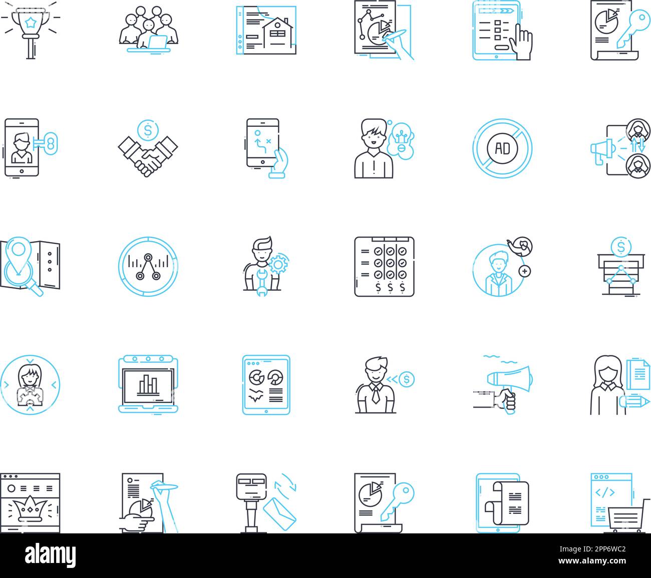Publicity and exposure linear icons set. Visibility, Outreach ...