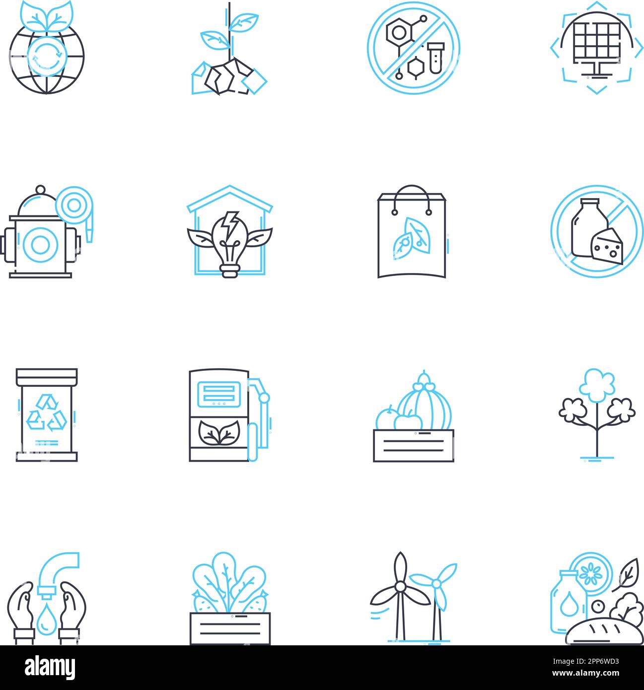 Environmentally-safe energy linear icons set. Renewable, Solar, Wind ...
