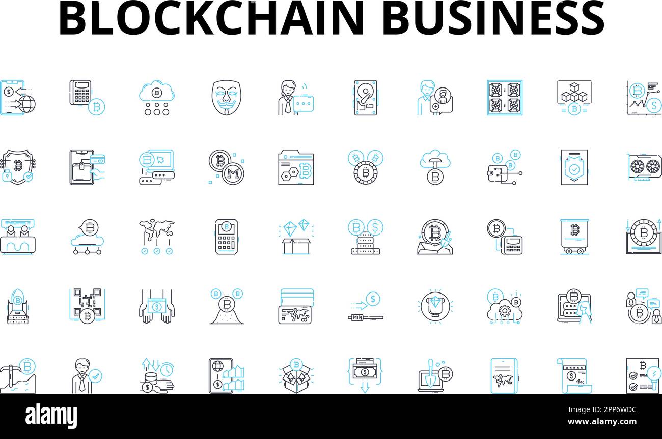 Blockchain business linear icons set. Decentralization, Cryptocurrency ... Blockchain business linear icons set. Decentralization, Cryptocurrency ...