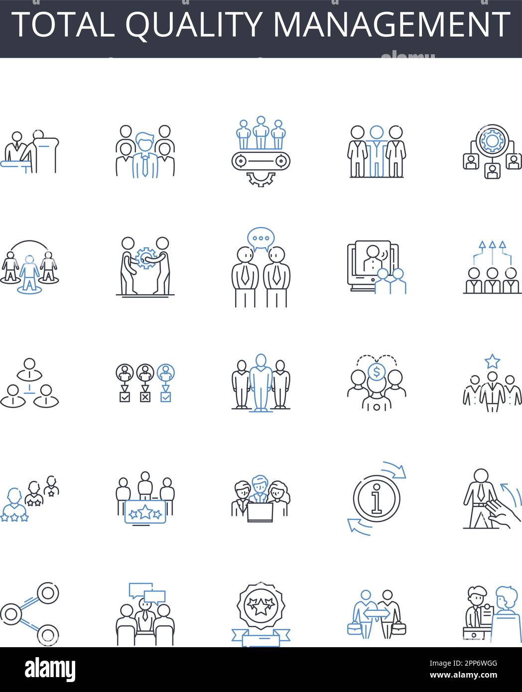 Total Quality Management line icons collection. Corporate Governance, Project Management ...