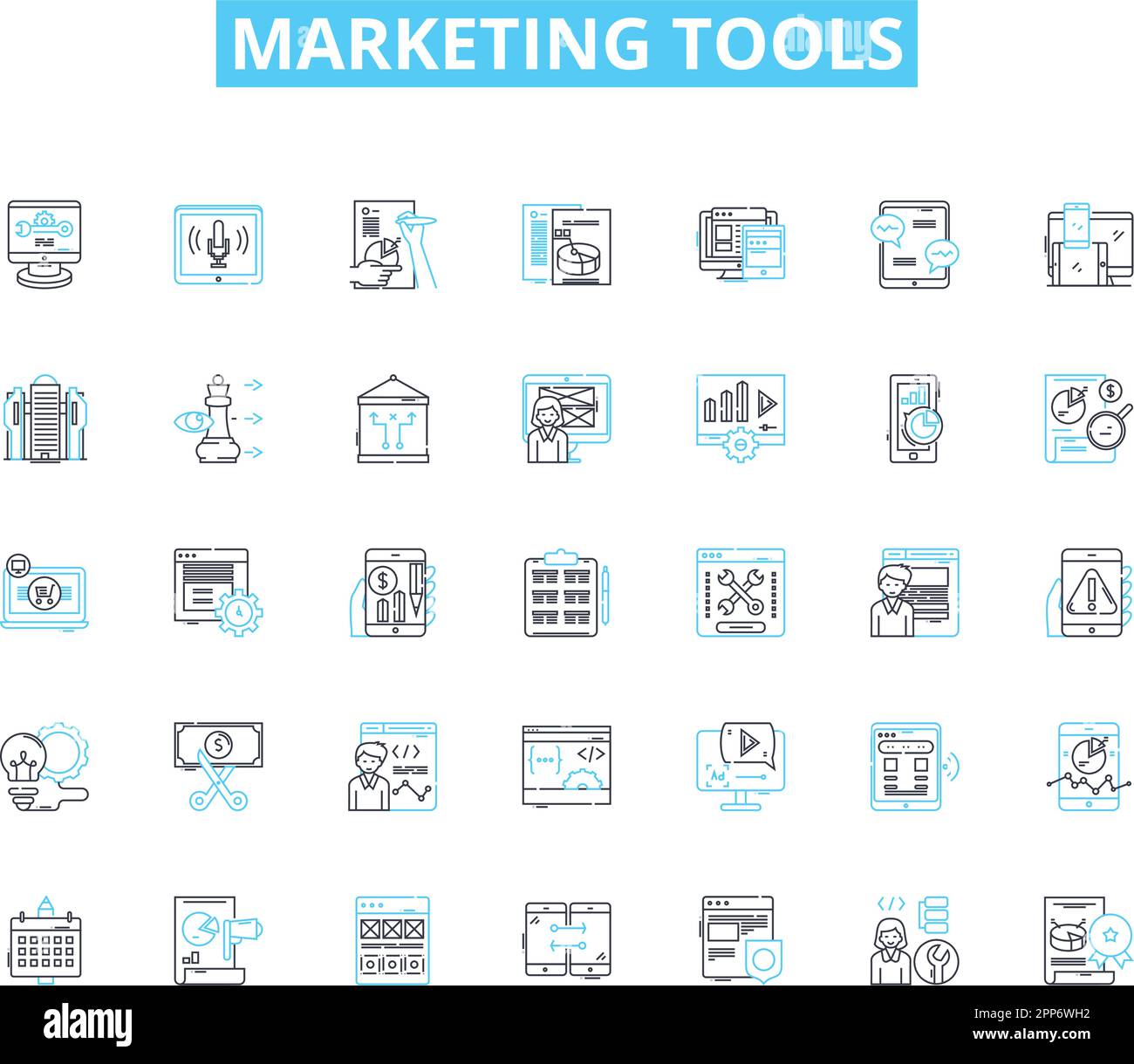 Marketing Tools Linear Icons Set Analytics Audience Automation