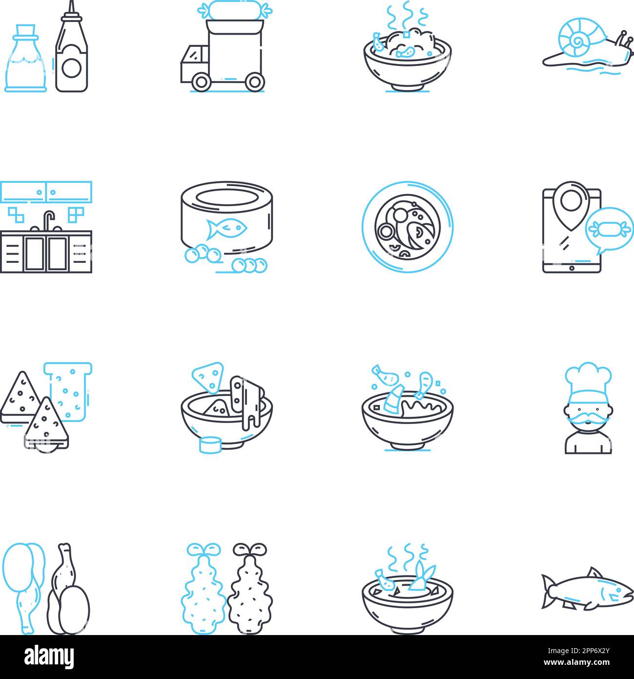 Smorgasbord linear icons set. Feast, Variety, Selection, Buffet, Spread ...
