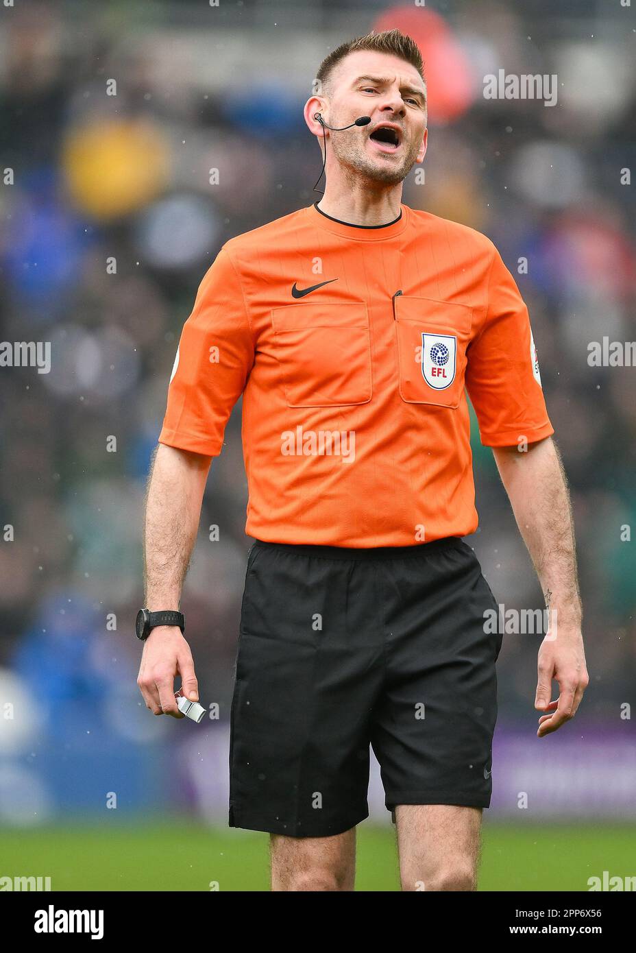 Referee OLLIE YATES during the Sky Bet League 1 match Plymouth Argyle ...
