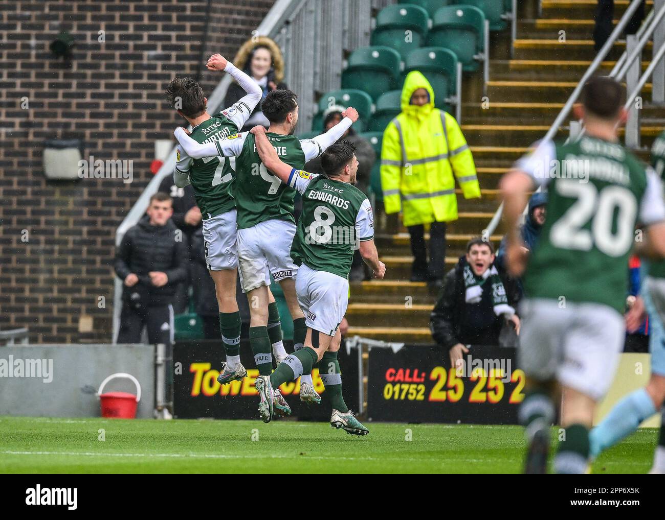 Callum Wright #26 of Plymouth Argyle Ryan Hardie #9 of Plymouth Argyle ...
