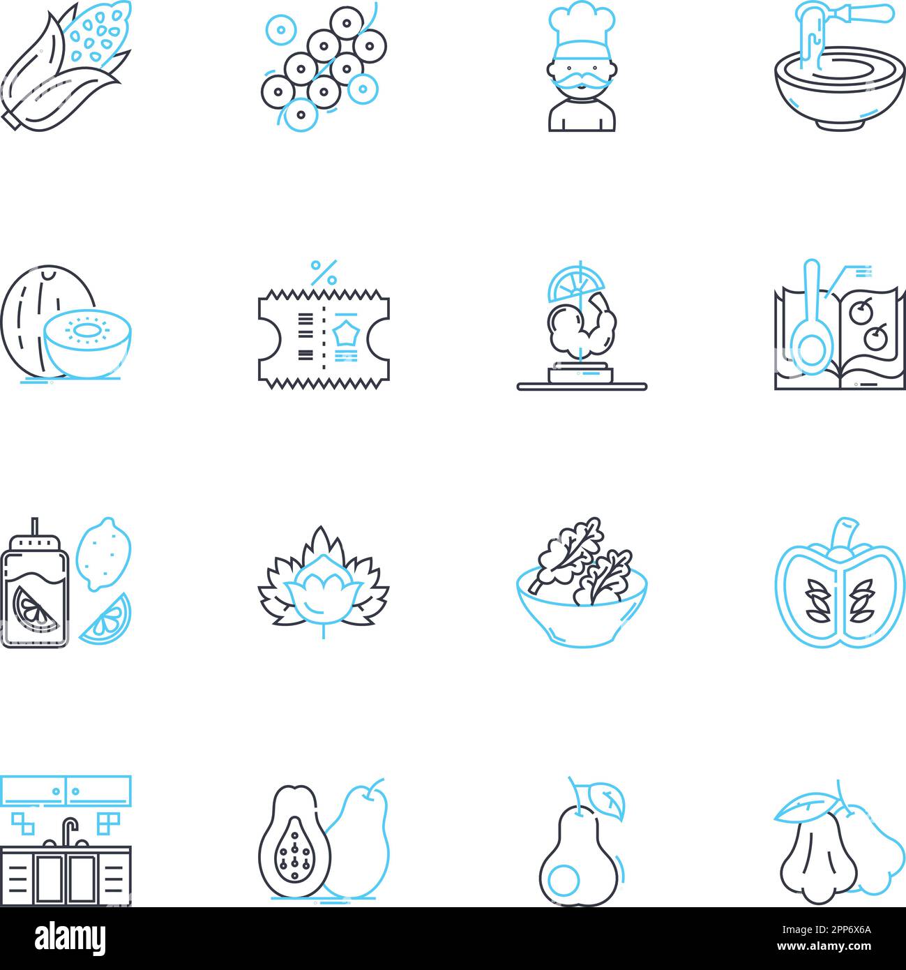 Lunchette linear icons set. Sandwiches, Burgers, Salads, Wraps, Paninis ...