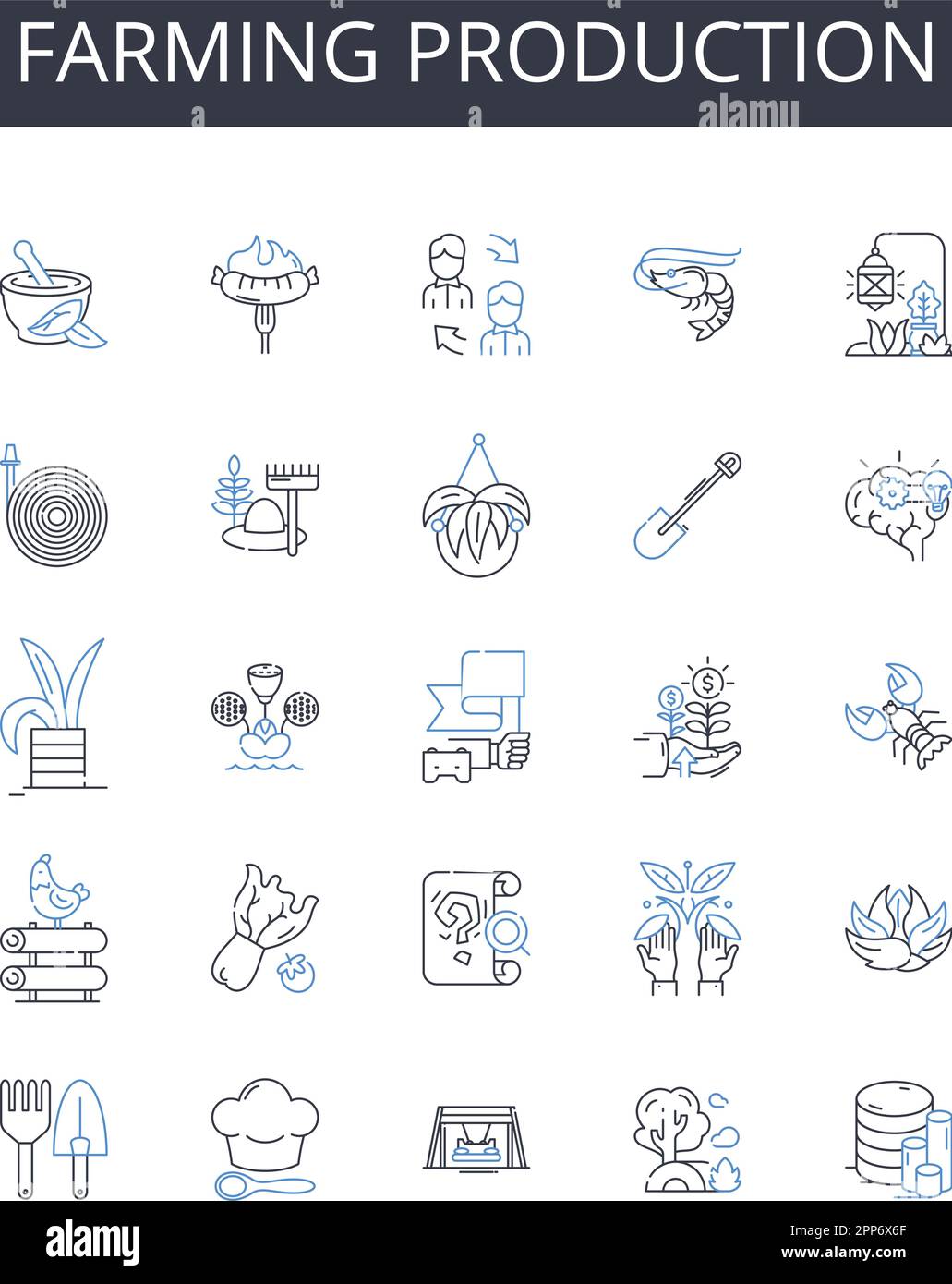 Farming production line icons collection. Recruitment, Training ...