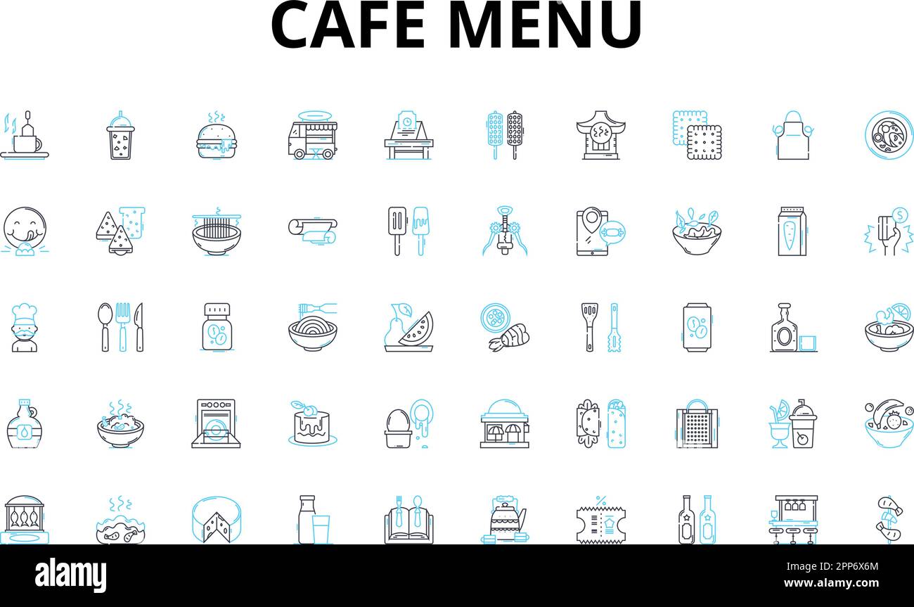 Cafe menu linear icons set. Brunch, Coffee, Pastries, Sandwiches ...