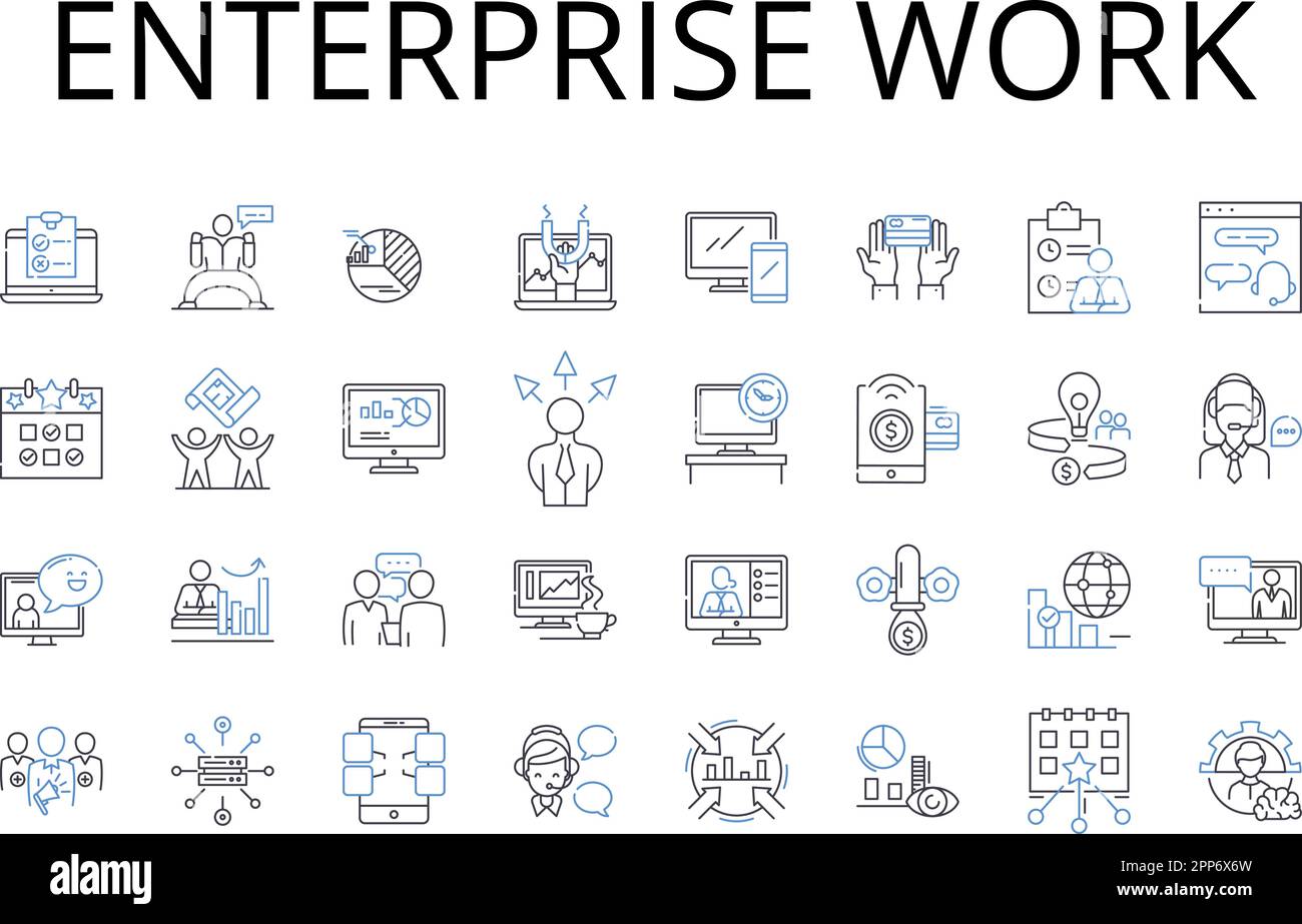 Enterprise work line icons collection. Business tasks, Corporate duties ...