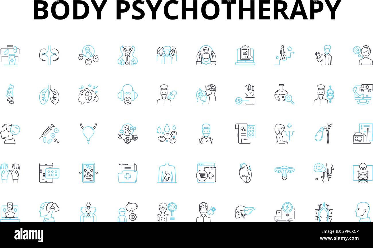 Body psychotherapy linear icons set. Embodiment, Movement, Sensation ...