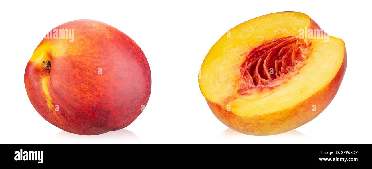 Nectarine peach fruit isolated on white background. Organic peach. File ...