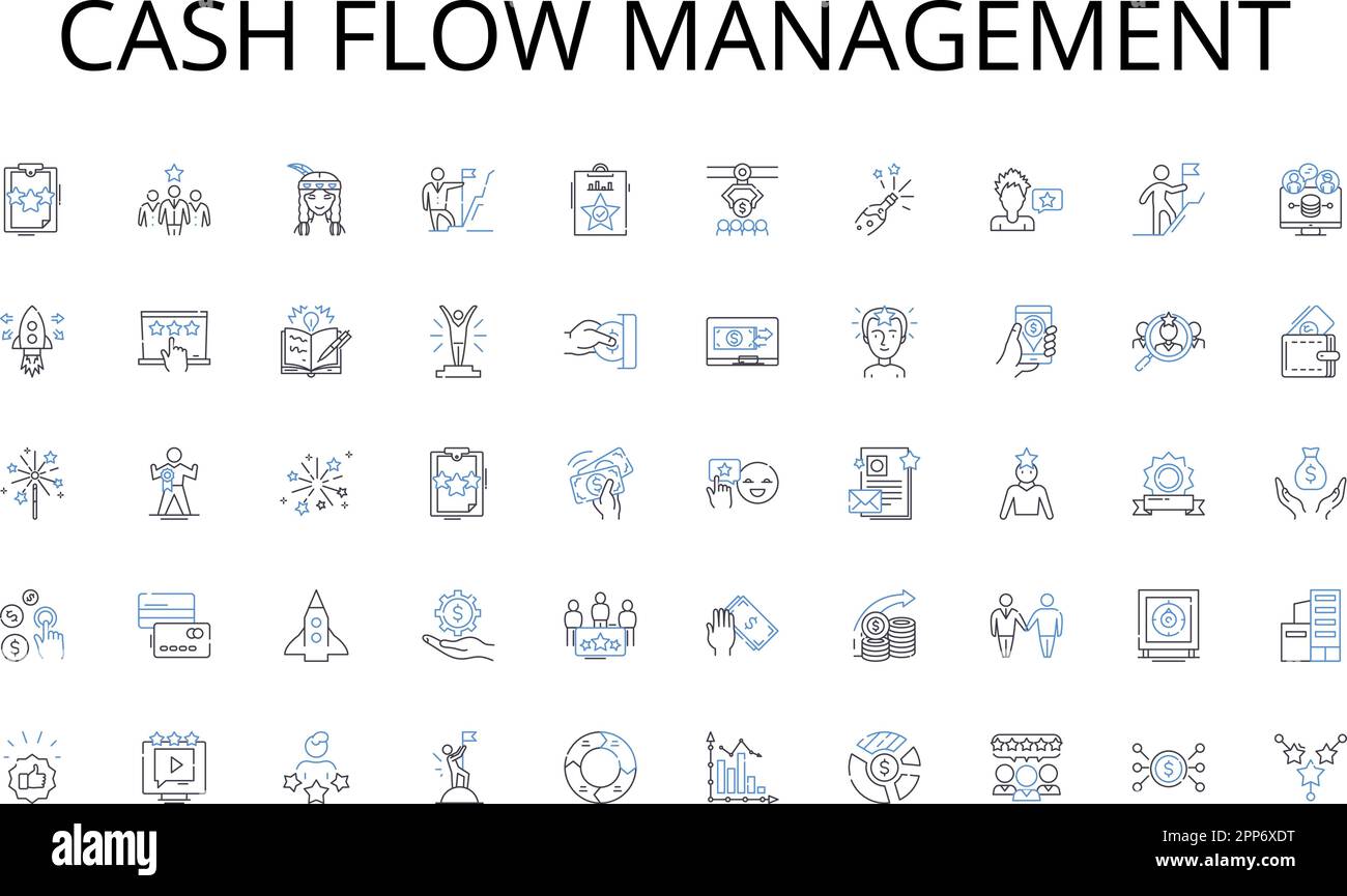 Cash Flow Management Line Icons Collection Typography Magazine