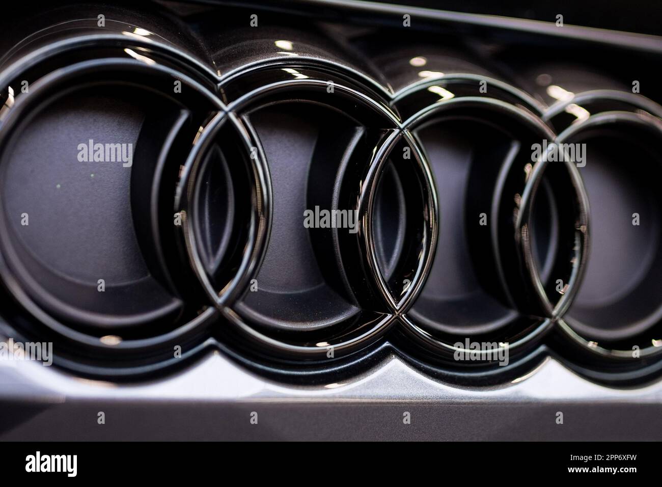 Poland. 18th Apr, 2023. In this photo illustration, an Audi logo seen ...