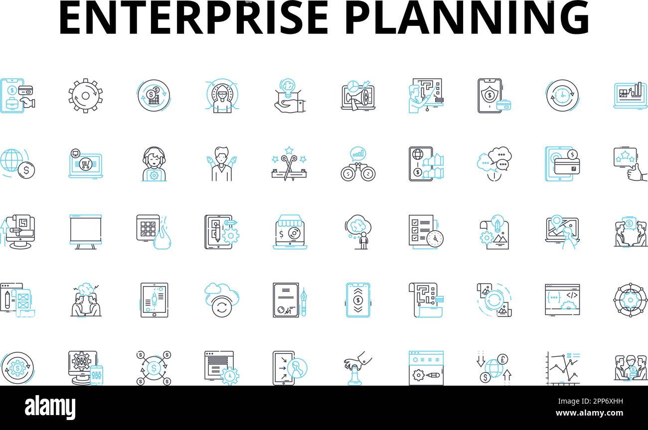 Enterprise planning linear icons set. Strategy, Budgeting, Forecasting ...