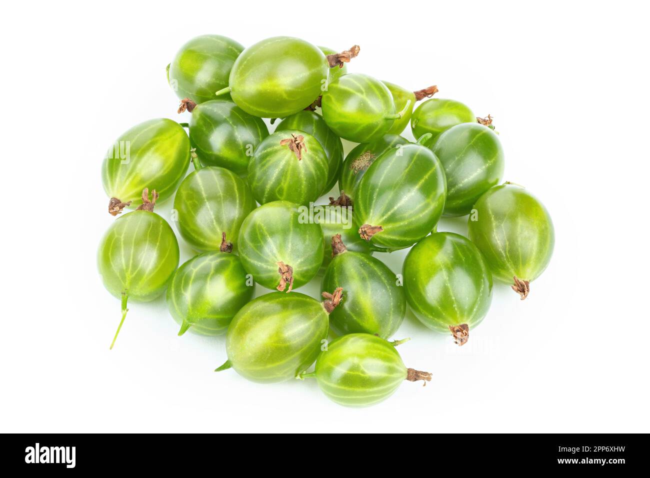Lots of green gooseberries, close up. Isolated on white background ...