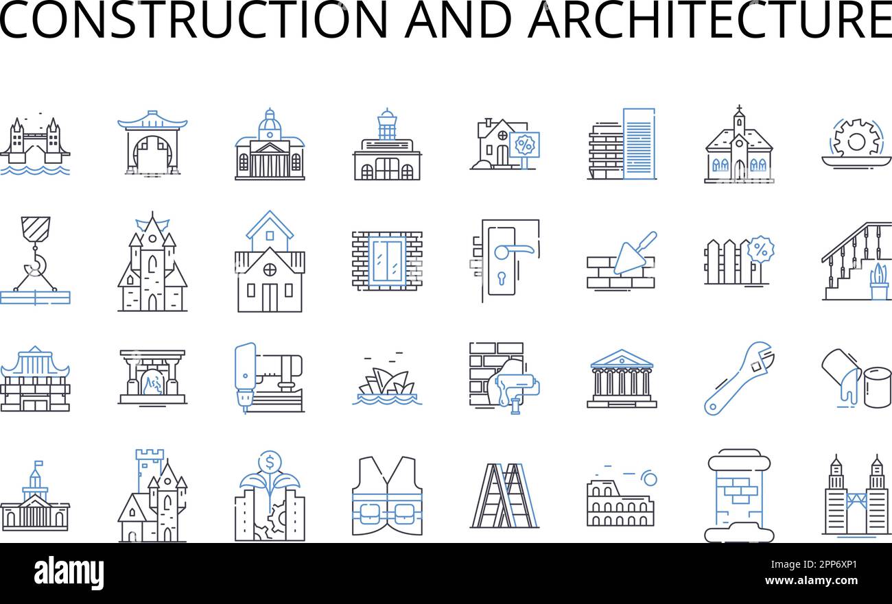 Construction and architecture line icons collection. Building, Design, Engineering, Blueprint ...