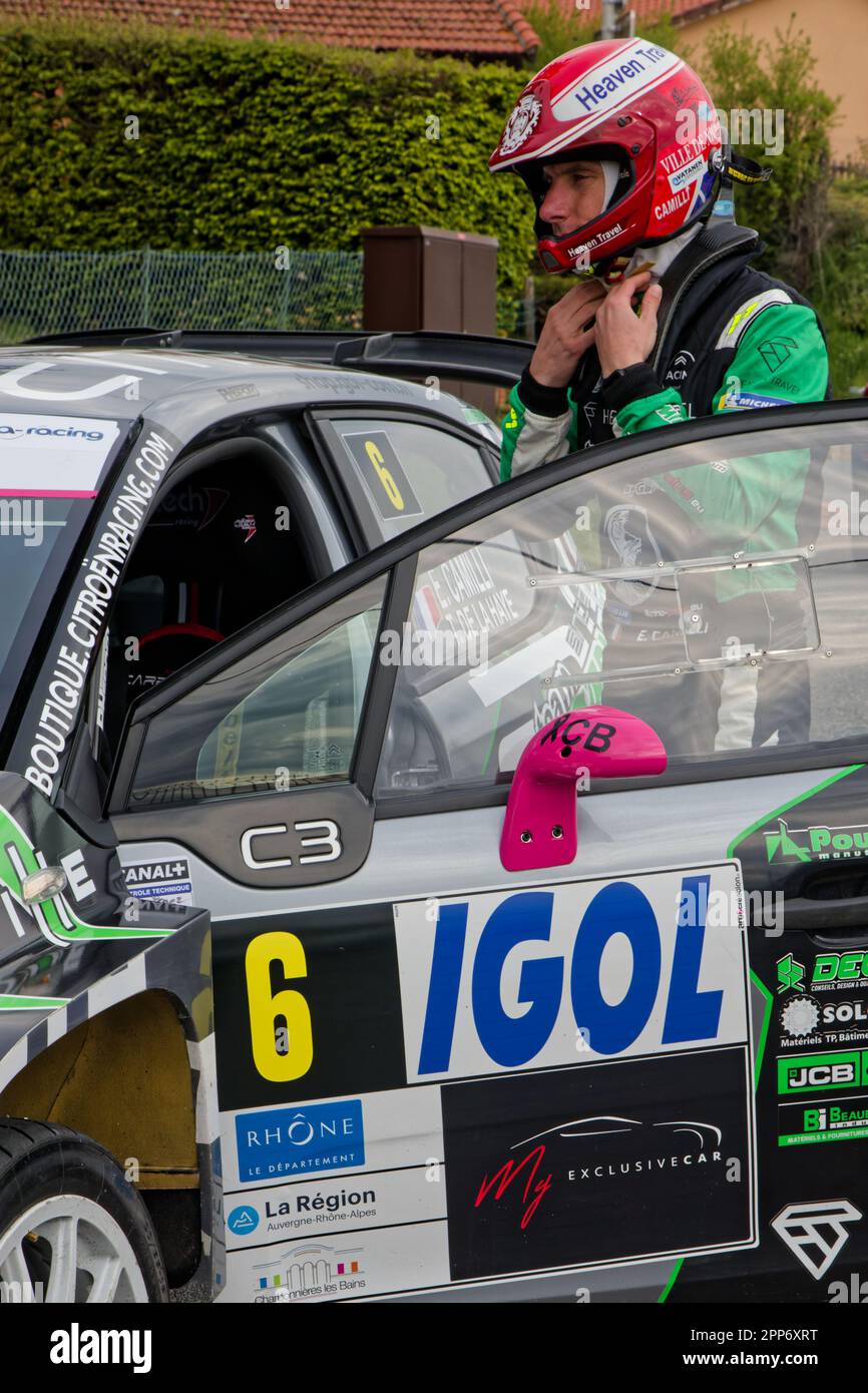 BIBOST, FRANCE, April 21, 2023 : The Rhone-Charbonnieres rally runs on ...