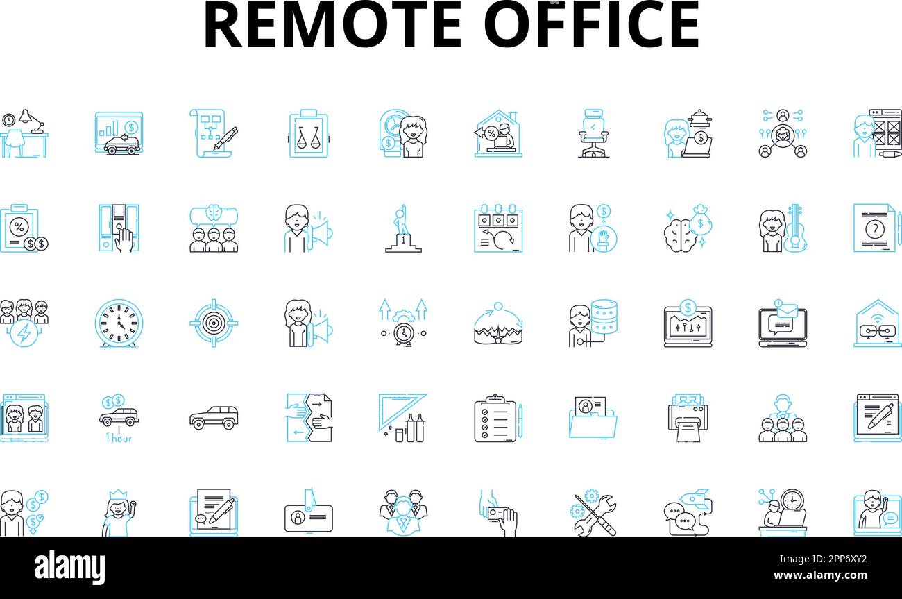 Remote office linear icons set. Telecommuting, Virtual, Remote, Digital ...