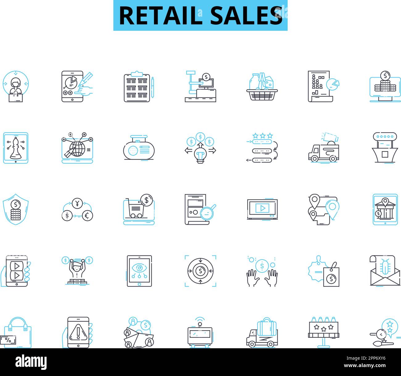Retail sales linear icons set. Discounts, Promotions, Sales, Inventory ...