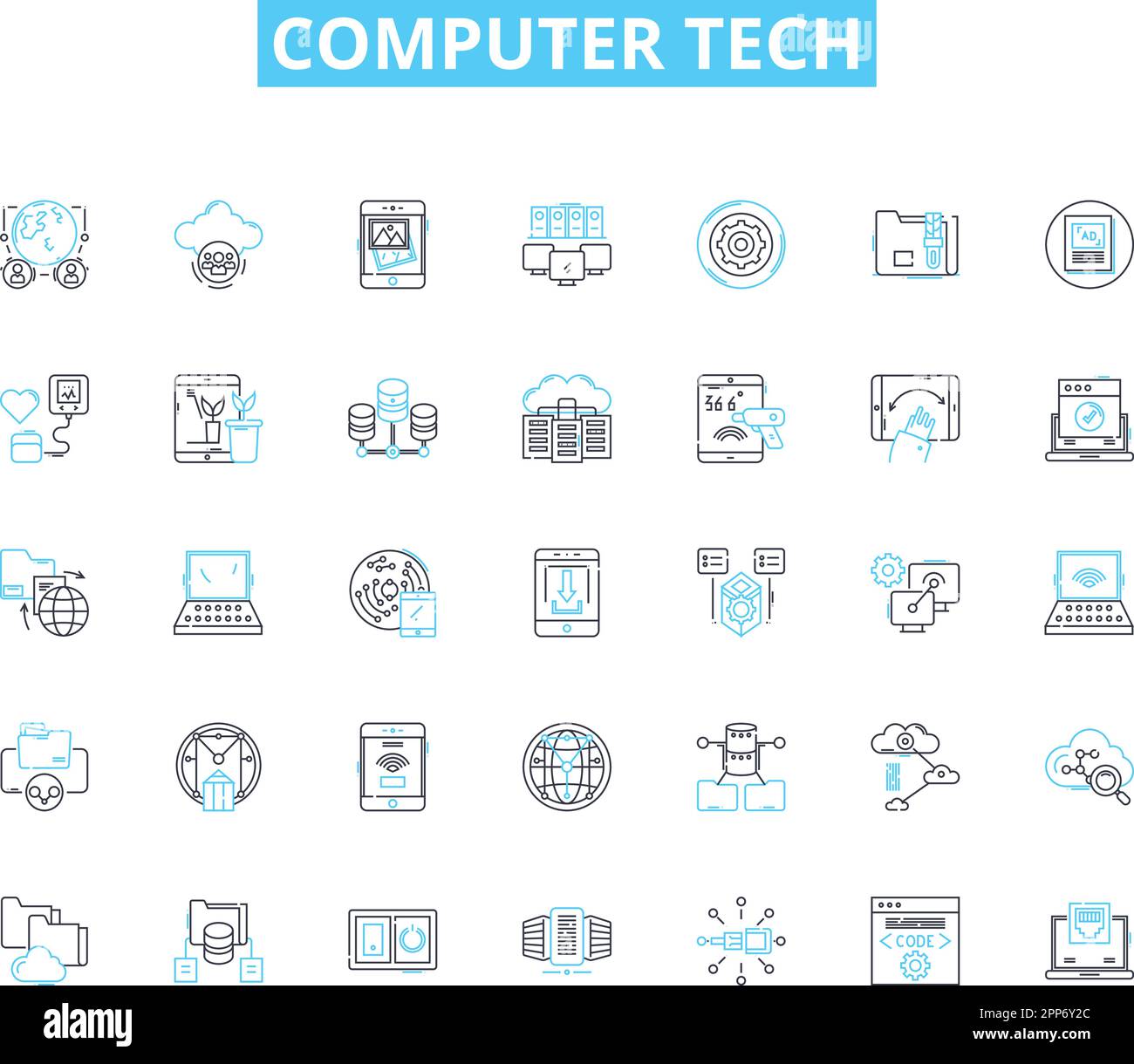 Computer tech linear icons set. Hardware, Software, Processor, Memory ... Computer tech linear icons set. Hardware, Software, Processor, Memory ...