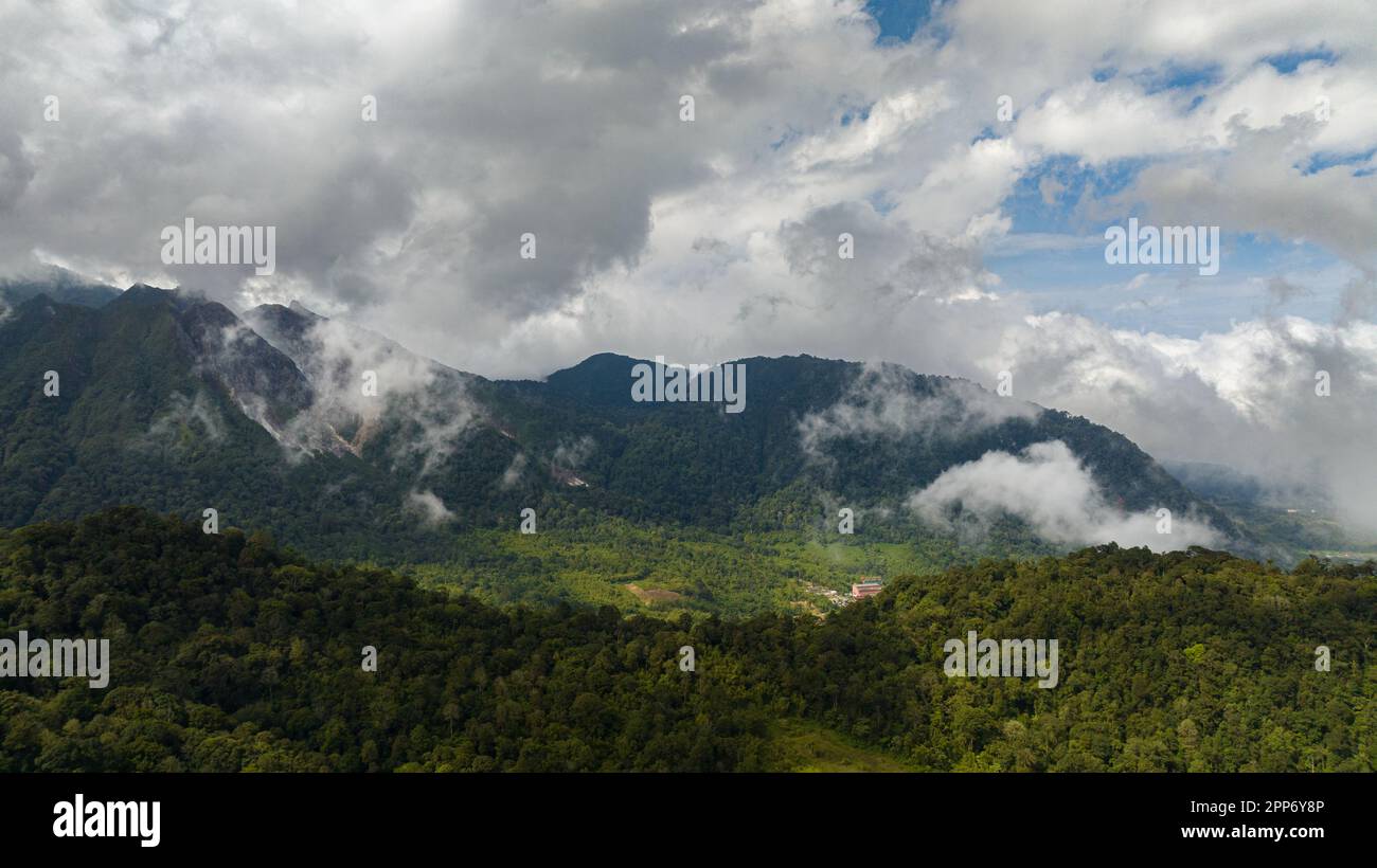 Aerial view of mountains with tropical forest and jungle. Sibayak ...