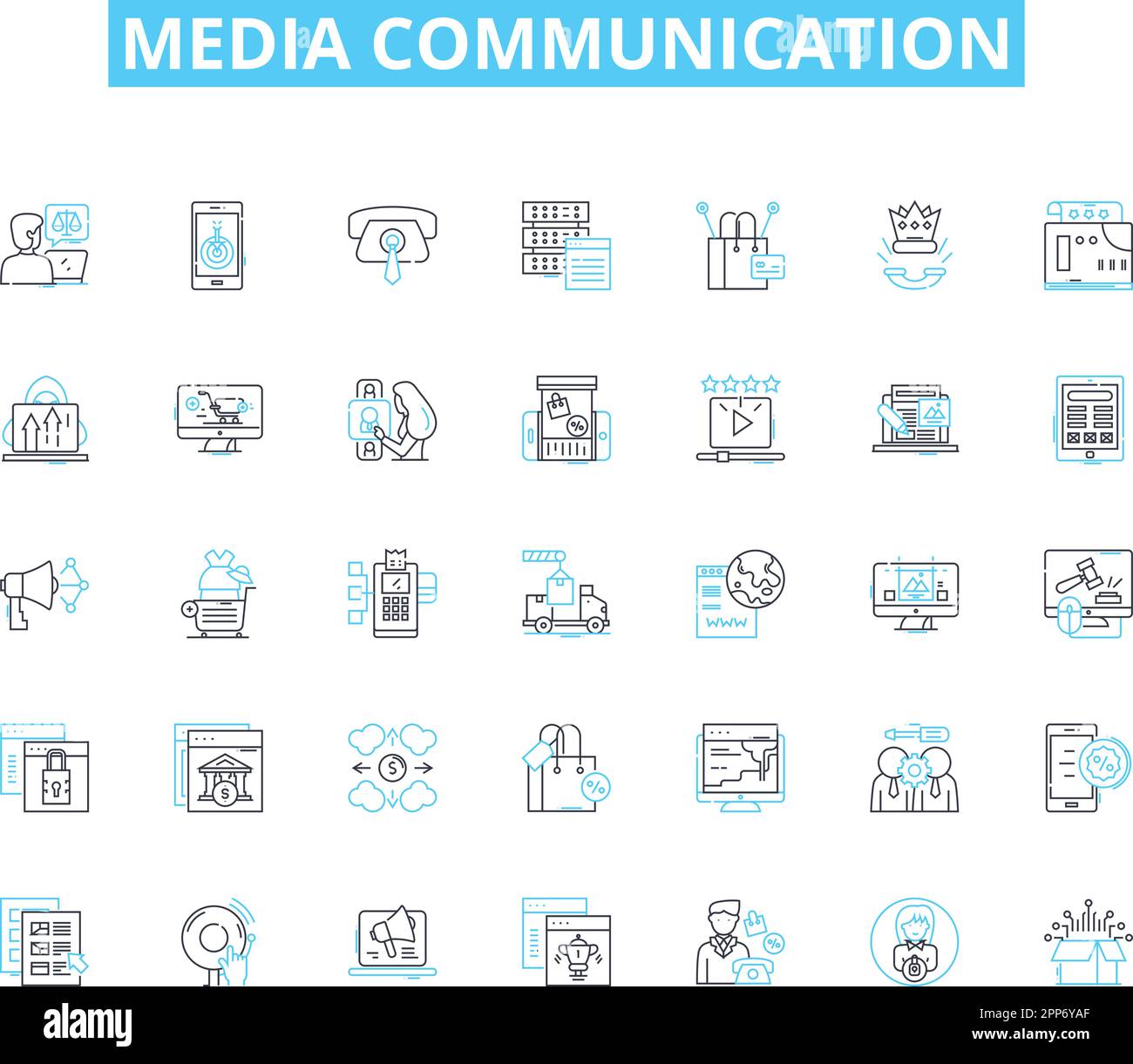 Media communication linear icons set. Broadcasting, Journalism ...