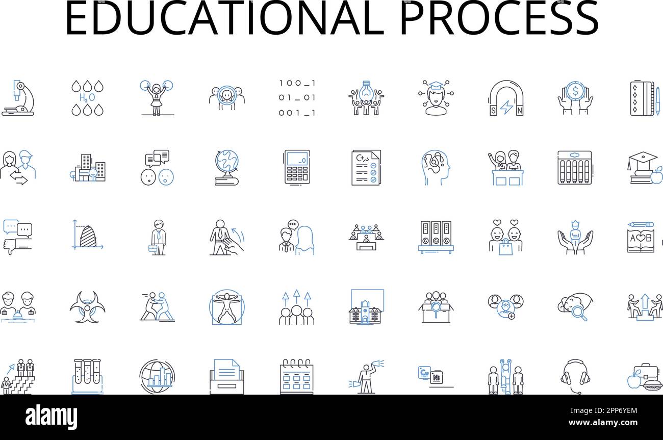 Educational process line icons collection. teamwork, synergy, coordination, communication ...