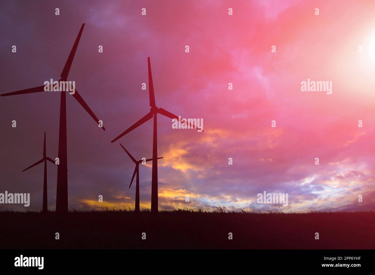 Concept of alternative energy. Wind turbine towers. Electricity from ...