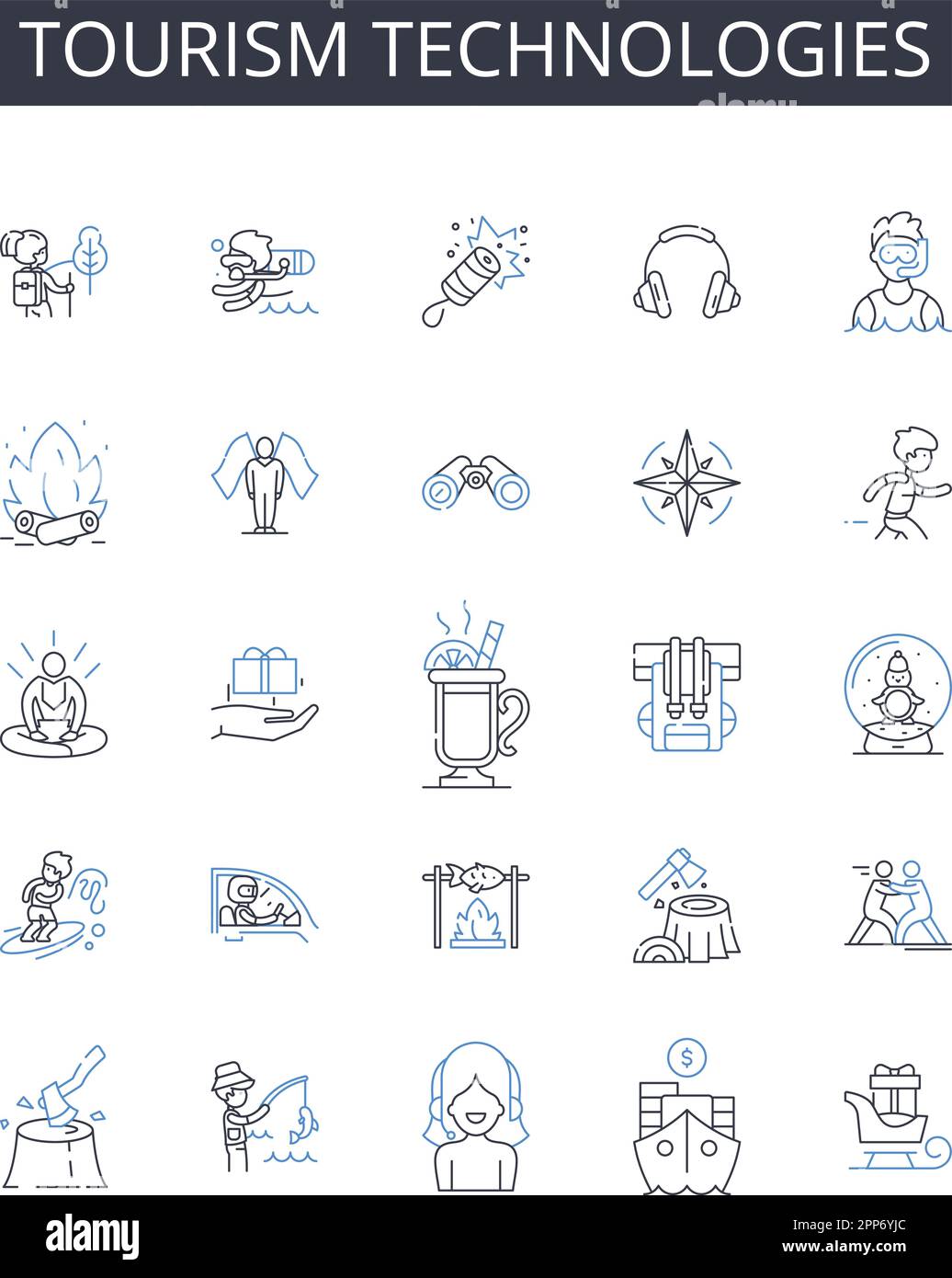 Tourism technologies line icons collection. Artificial intelligence ...