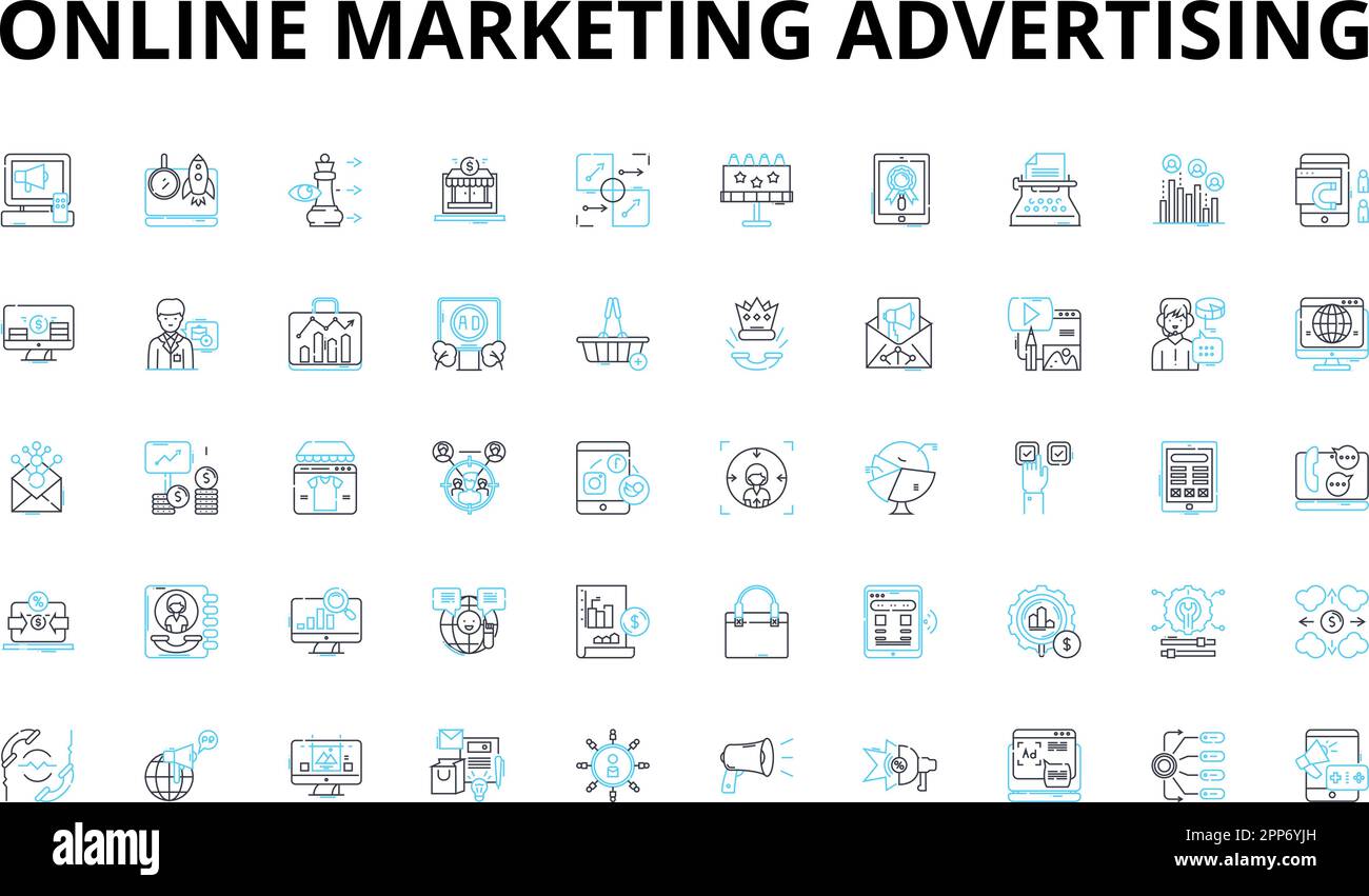Online marketing advertising linear icons set. Strategy, Targeting ...