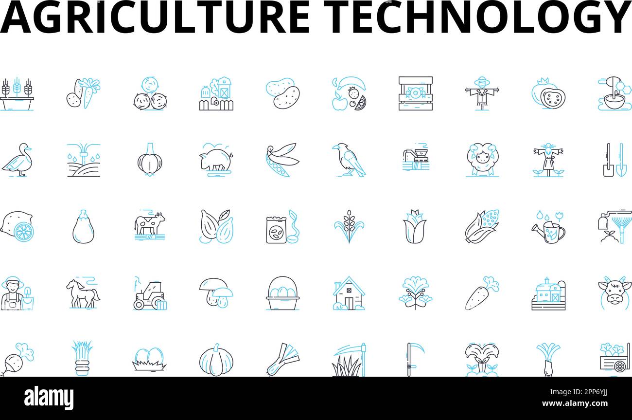 Agriculture technology linear icons set. Irrigation, Biotechnology ...