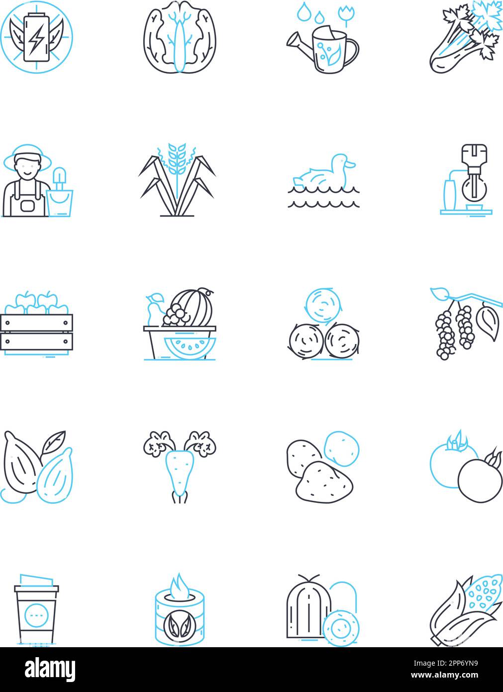 Horticulture market linear icons set. Nurseries, Greenhouses, Seedlings ...