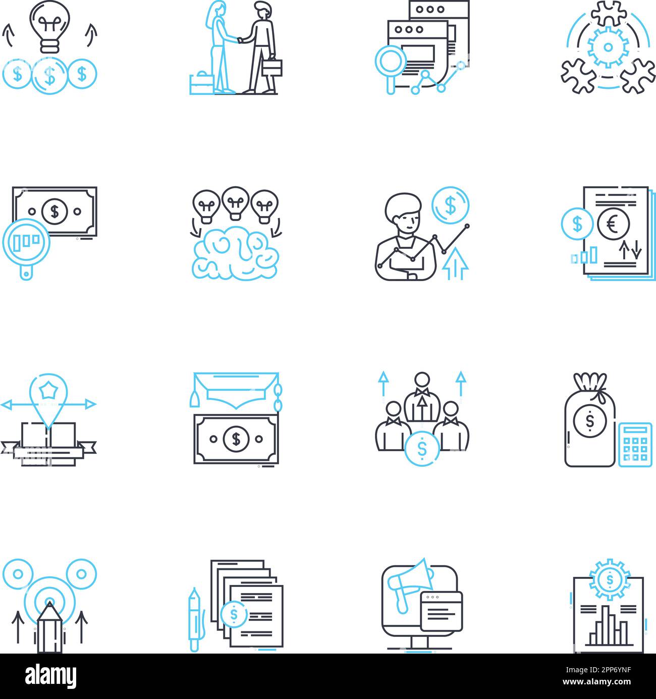 Decision-making linear icons set. Analysis, Evaluation, Judgment, Choice, Selection ...
