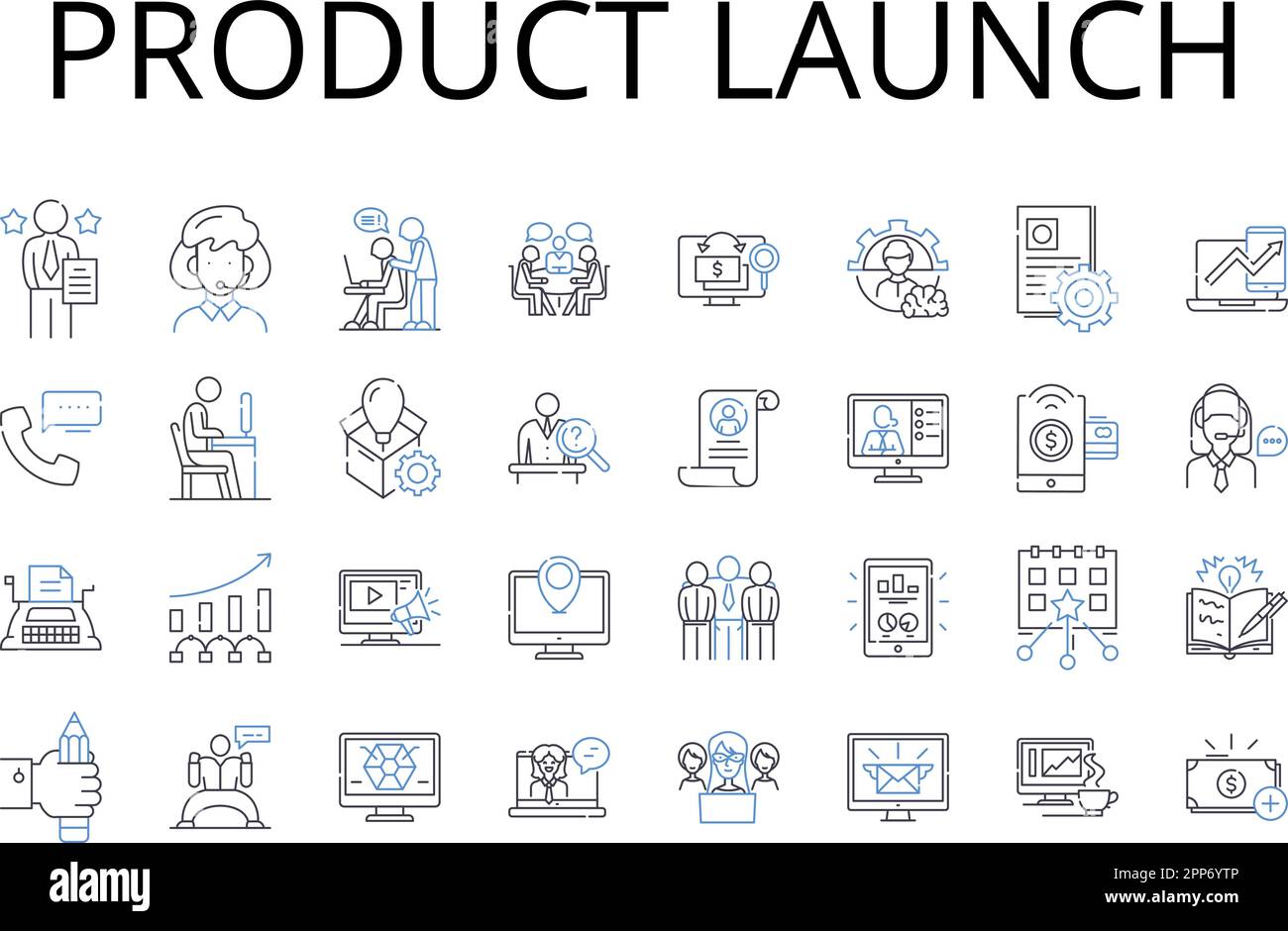 Product launch line icons collection. Campaign kickoff, Event launch ...