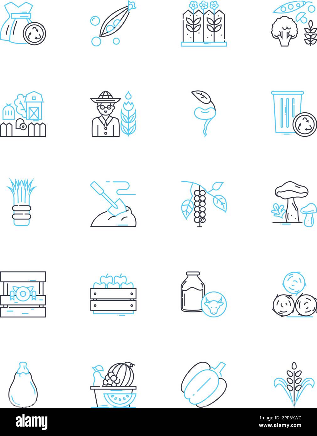 Sustainable farming linear icons set. Agroforestry, Biodiversity ...