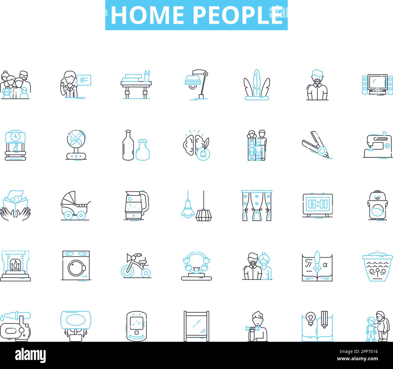 Home people linear icons set. Family, Housemates, Co-habitants, Parents ...