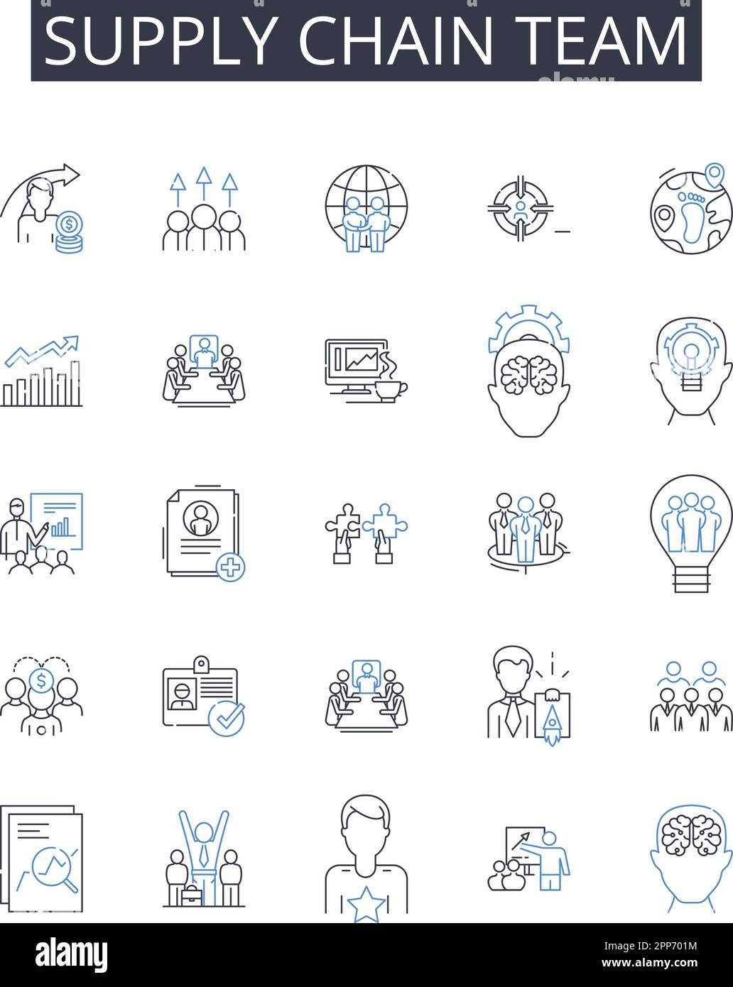 Supply chain team line icons collection. Sales department, Budget ...