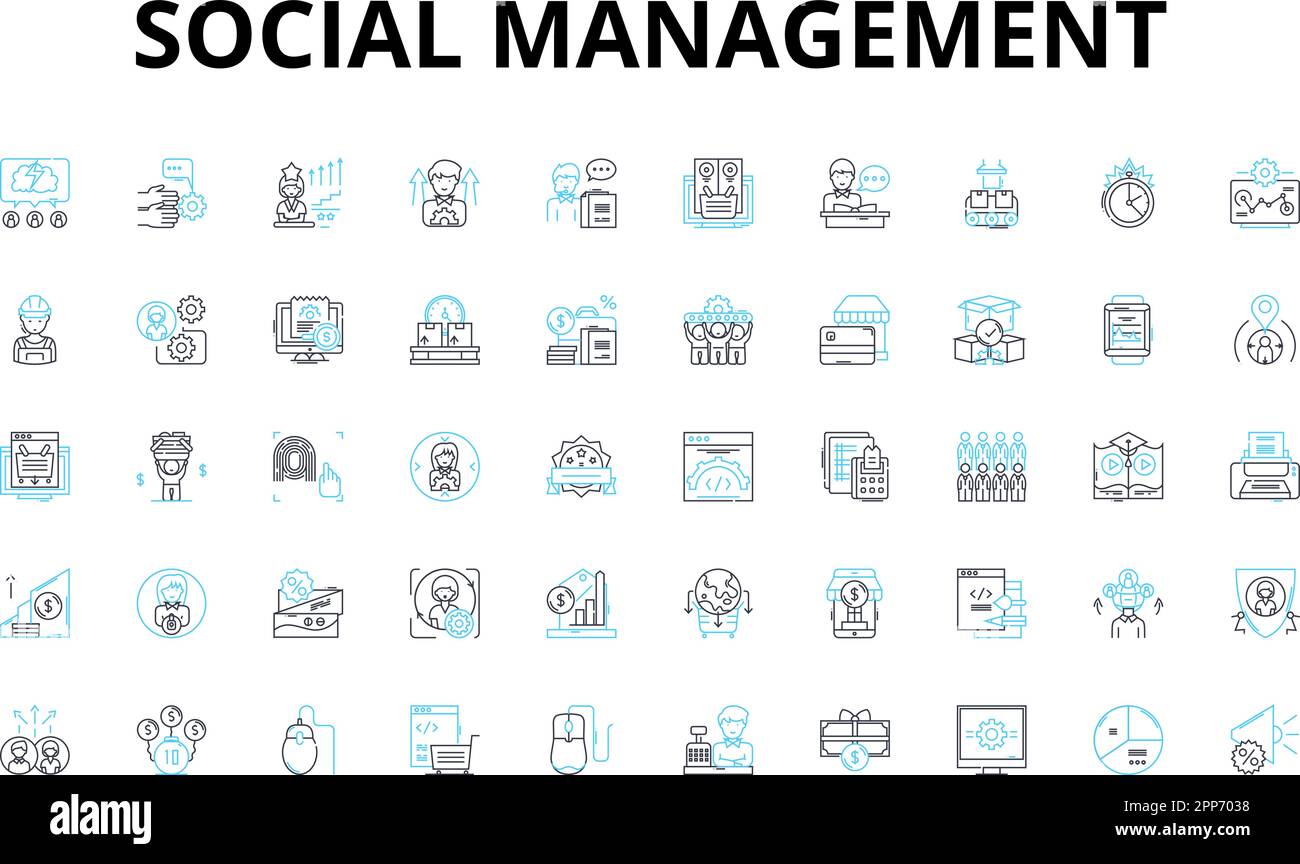Social management linear icons set. Online, Followers, Engagement ...