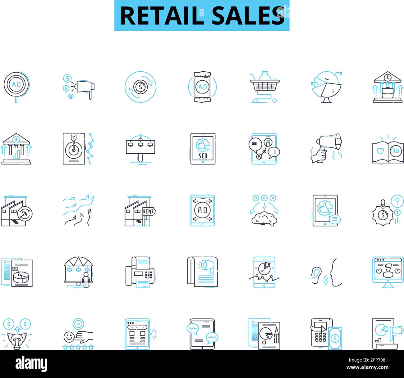Retail sales linear icons set. Discounts, Promotions, Sales, Inventory ...