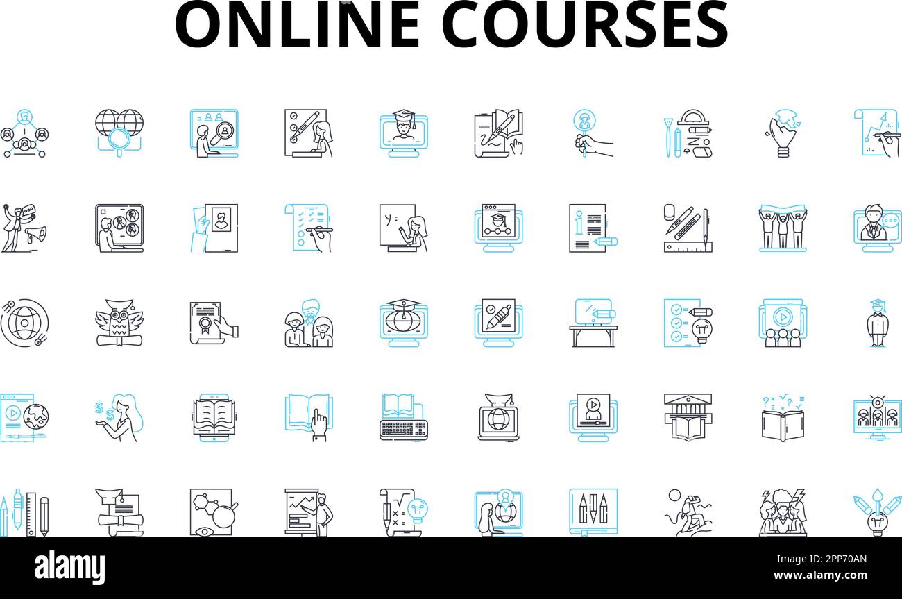 Online courses linear icons set. E-learning, Virtual, Distance, Web ...