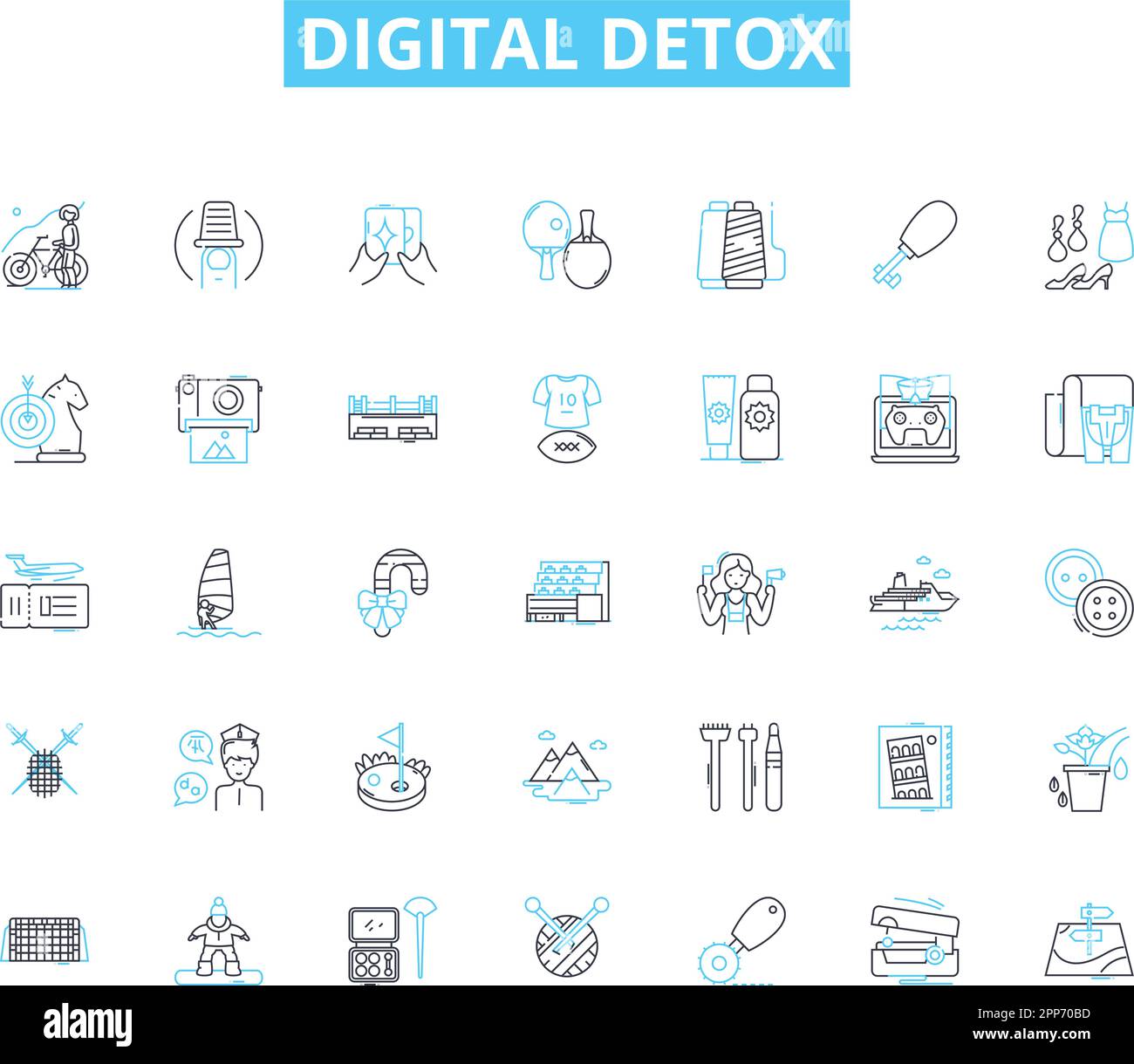 Digital detox linear icons set. Unplug, Disconnect, Reconnect ...
