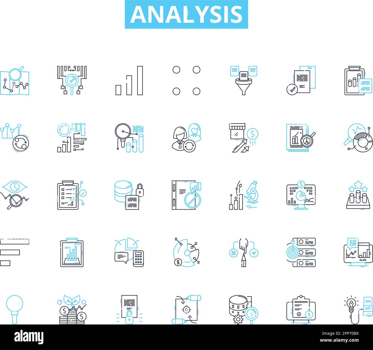 Analysis linear icons set. Examination, Evaluation, Assessment ...