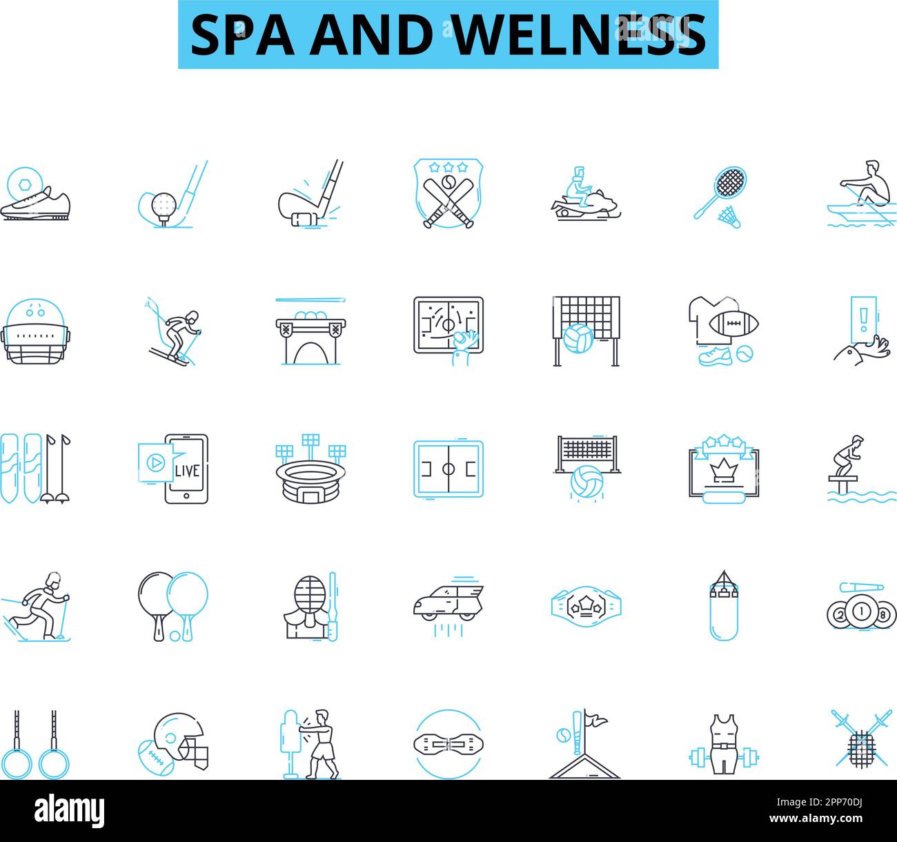 Spa and welness linear icons set. Relaxation, Serenity, Rejuvenation, Tranquility, Bliss ...